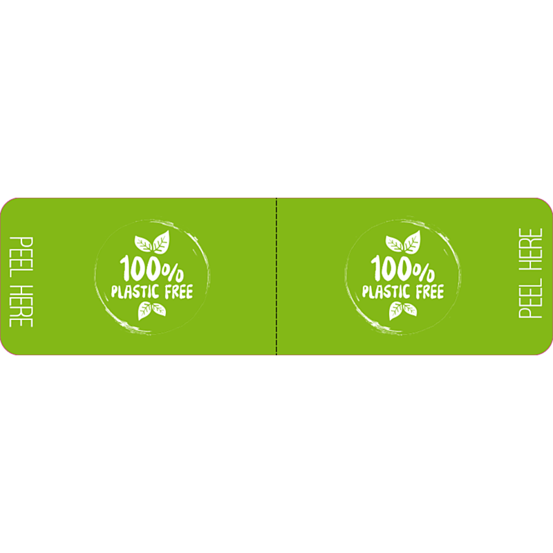 Green 100% Plastic Free Card Catch Stickers 70x20mm | Eco Labels